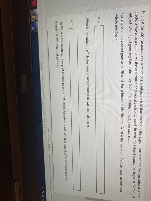 Solved In a test for ESP (extrasensory perception), a | Chegg.com