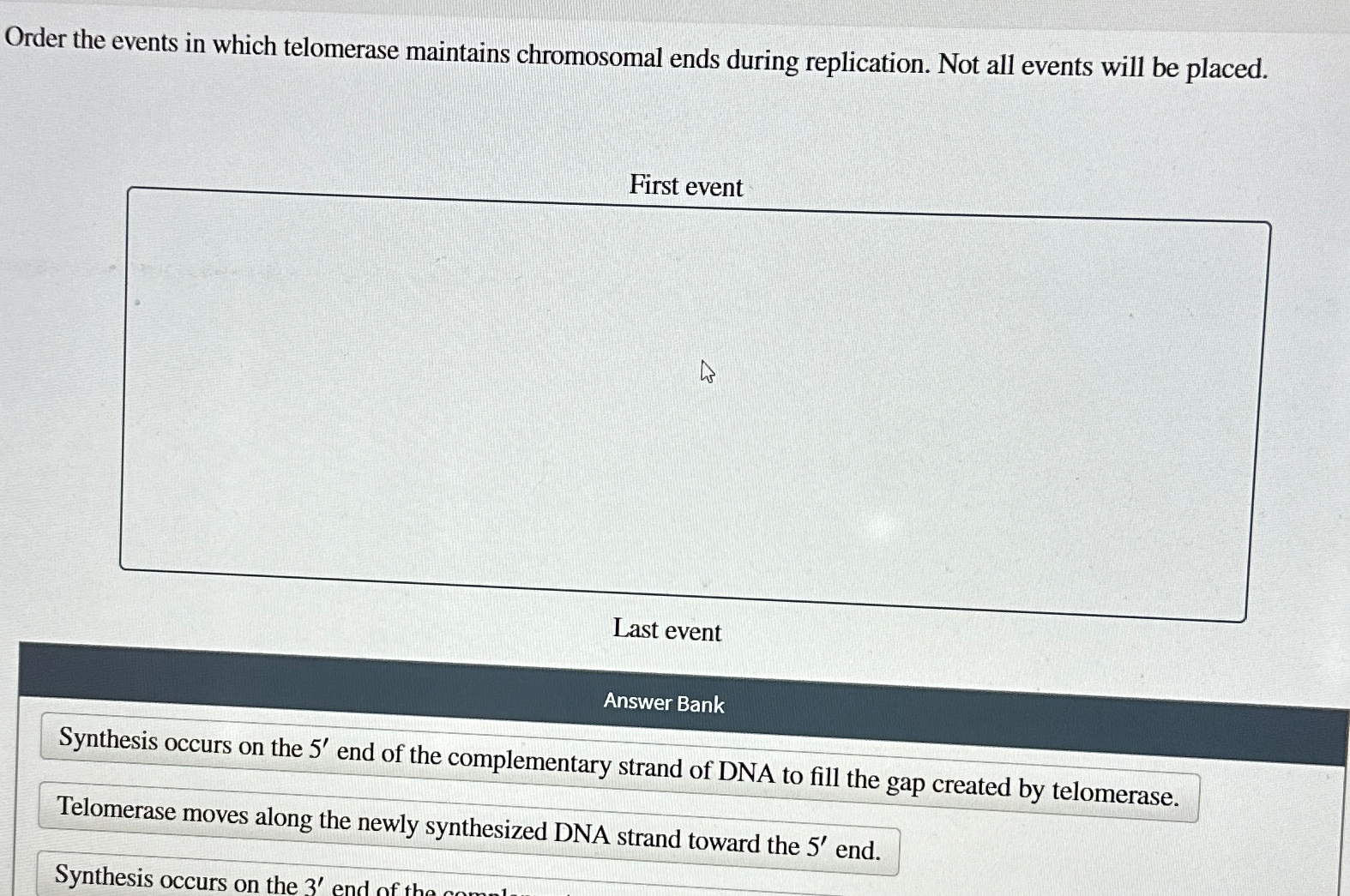 Solved Order the events in which telomerase maintains | Chegg.com
