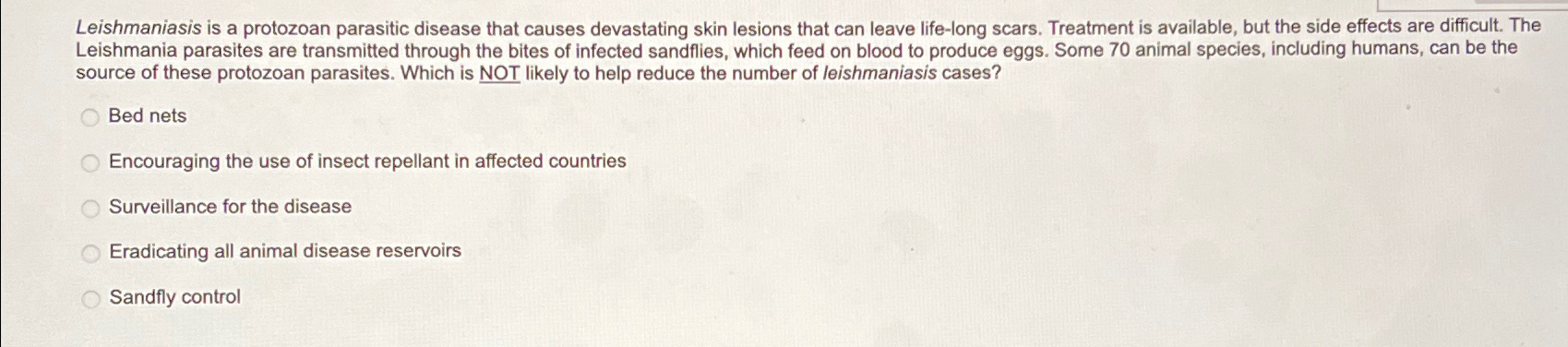 Solved Leishmaniasis is a protozoan parasitic disease that | Chegg.com