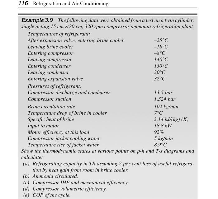 Solved 116 Refrigeration and Air Conditioning Example 3.9 | Chegg.com