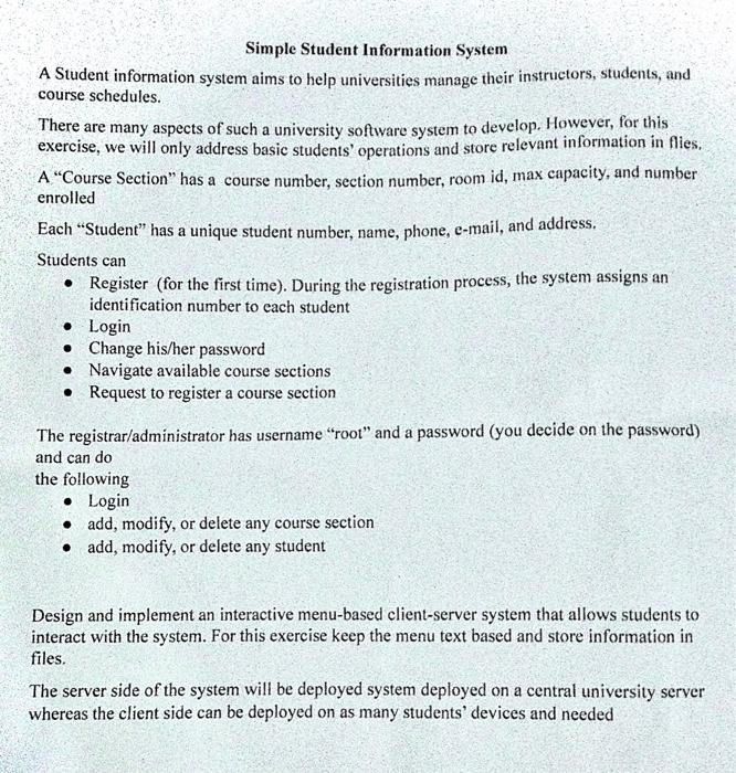 Solved Simple Student Information System A Student | Chegg.com