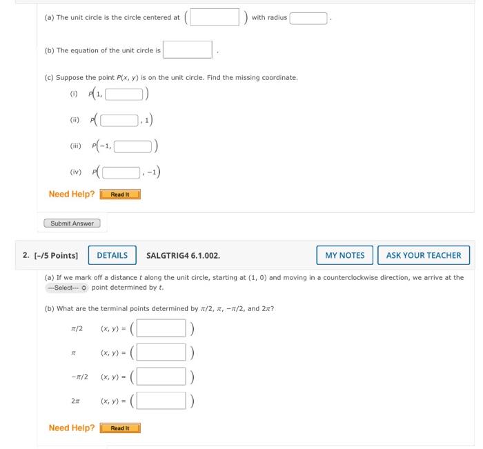 Solved (a) The unit circle is the circle centered at ( ) | Chegg.com