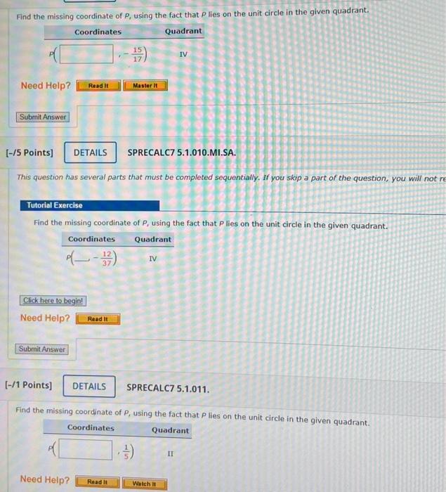 Solved Find the missing coordinate of P, using the fact that | Chegg.com