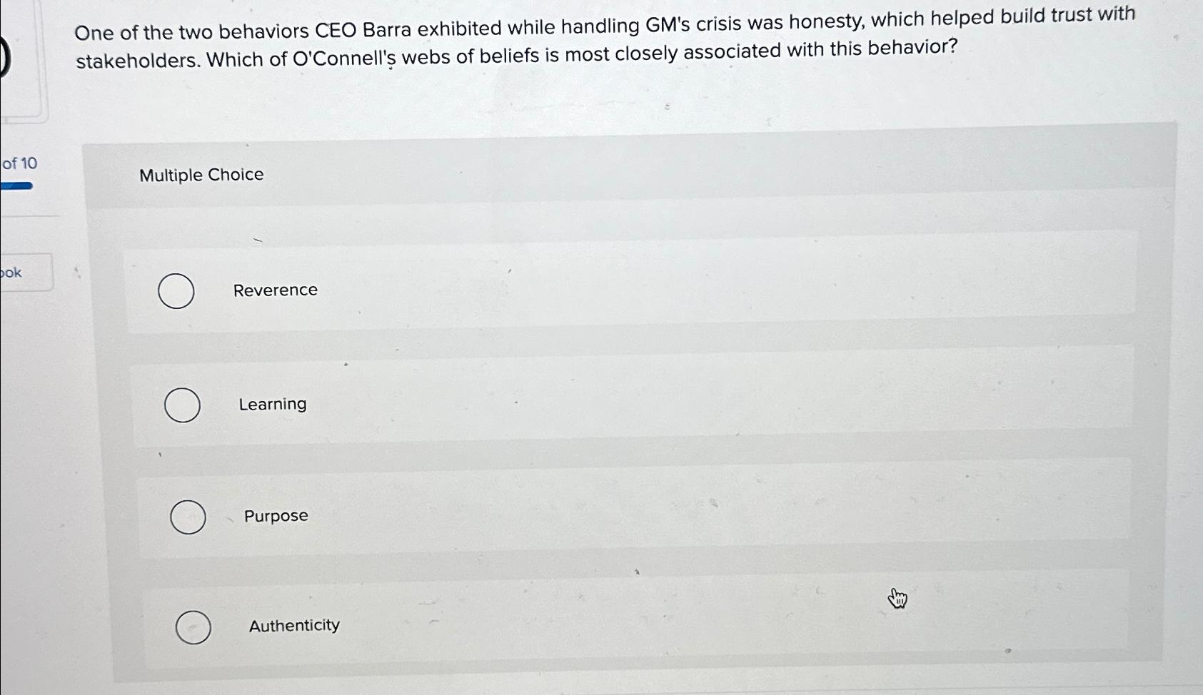 Solved One of the two behaviors CEO Barra exhibited while | Chegg.com
