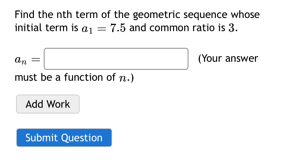 Solved Find the nth term of the geometric sequence whose | Chegg.com