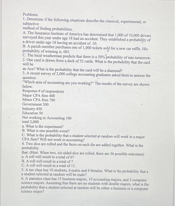 Solved Problems 1. Determine if the following situations | Chegg.com