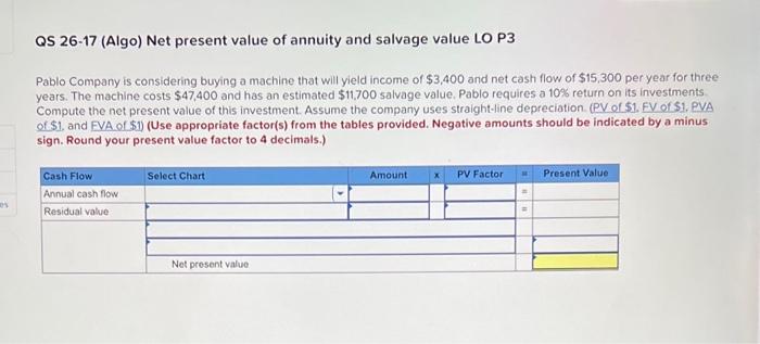 Solved QS 26-17 (Algo) Net present value of annuity and | Chegg.com