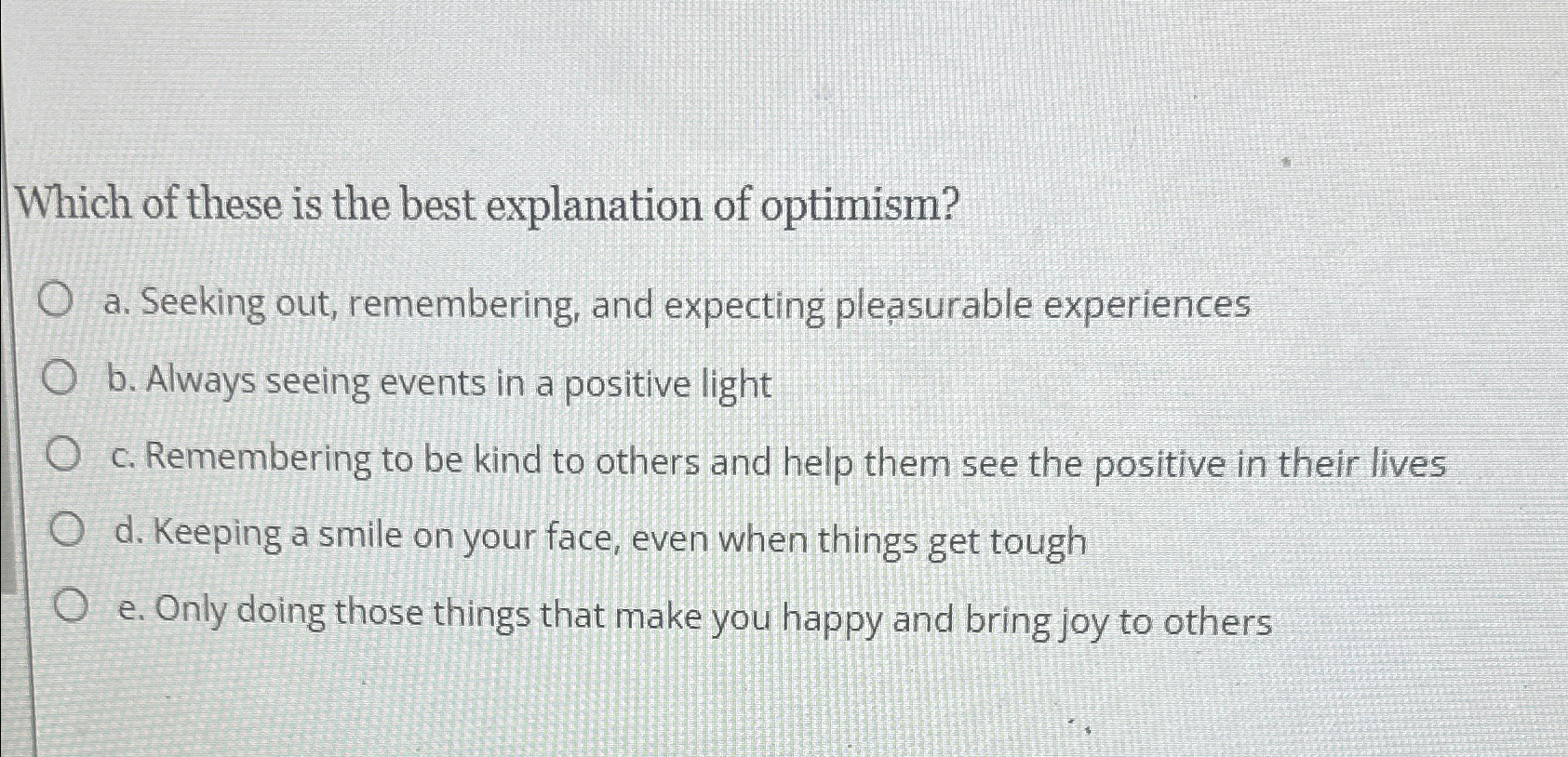 Solved Which of these is the best explanation of optimism?a. | Chegg.com