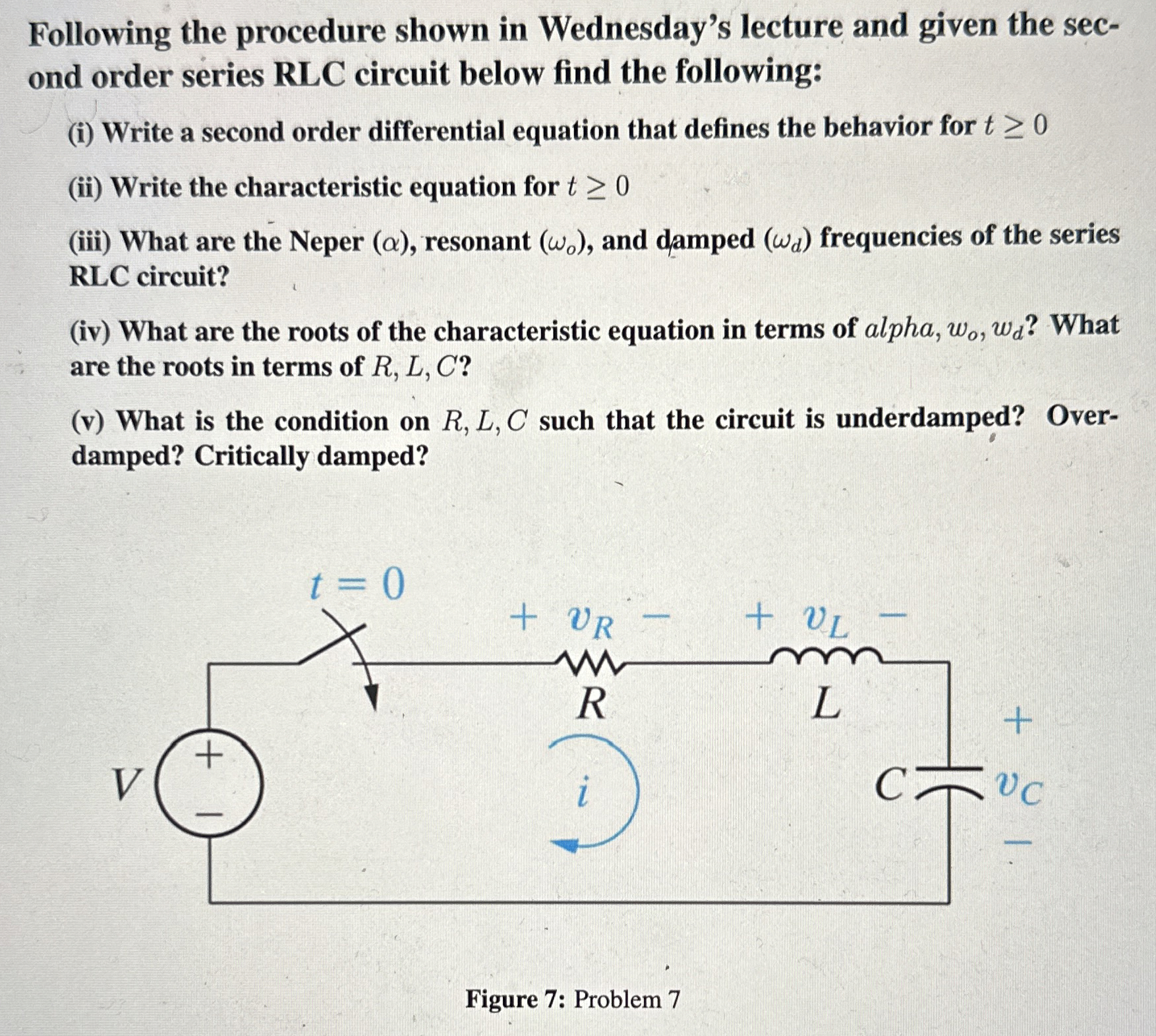 Solved Given the second order series RLC circuit below find | Chegg.com