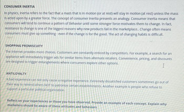 Solved CONSUMER INERTIA In physics, Inertia refers to the | Chegg.com