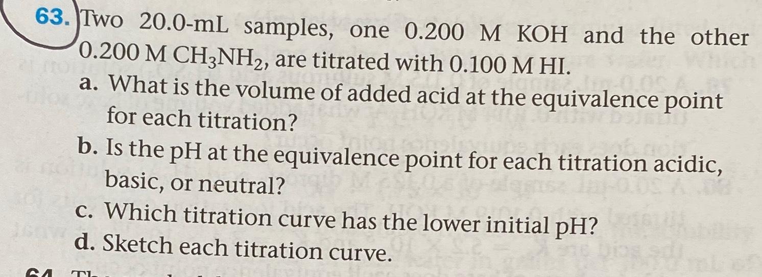Solved Two 20.0-mL samples, one 0.200MKOH and the other | Chegg.com