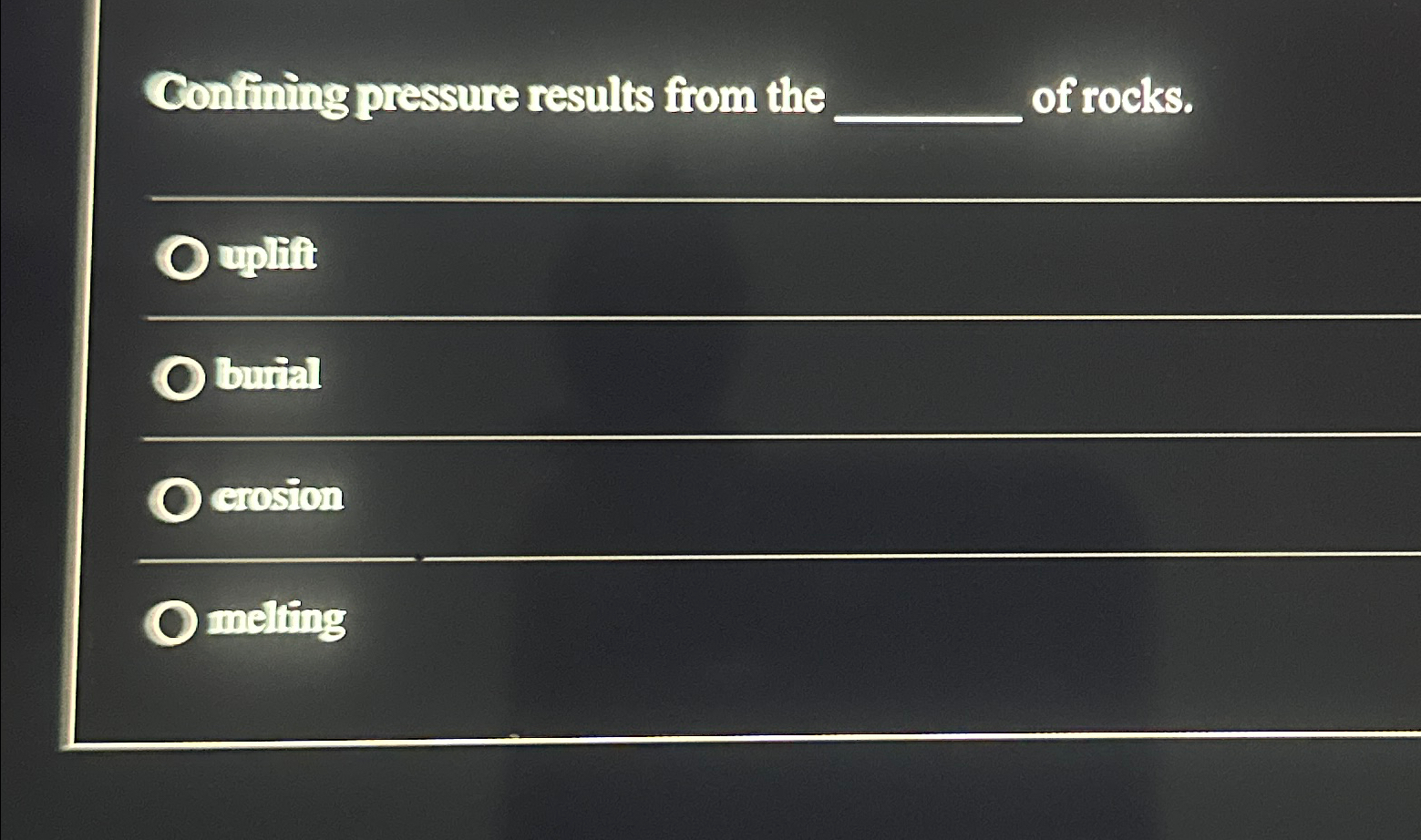 Solved Confining pressure results from the q, ﻿of rocks. | Chegg.com