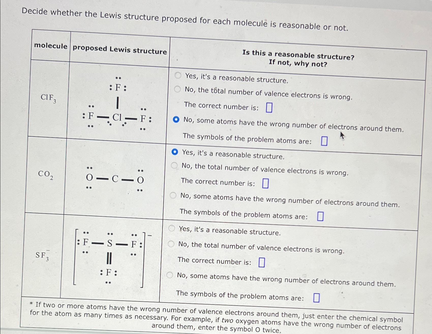 Solved Decide whether the Lewis structure proposed for each | Chegg.com