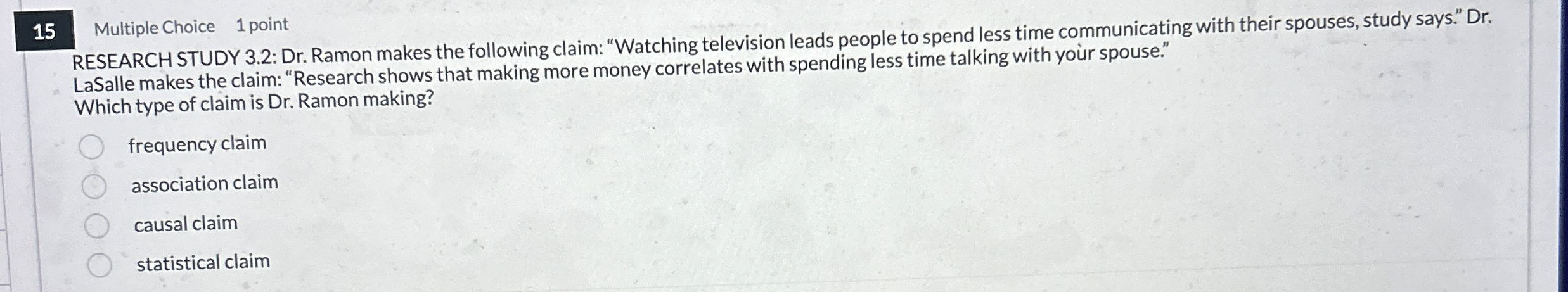 Solved 15Multiple Choice 1 ﻿pointRESEARCH STUDY 3.2: Dr. | Chegg.com