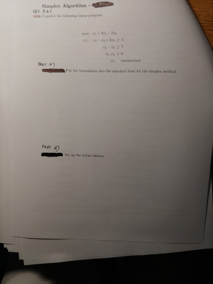 Solved Simplex Algorithm Sec Come The Following Linear 