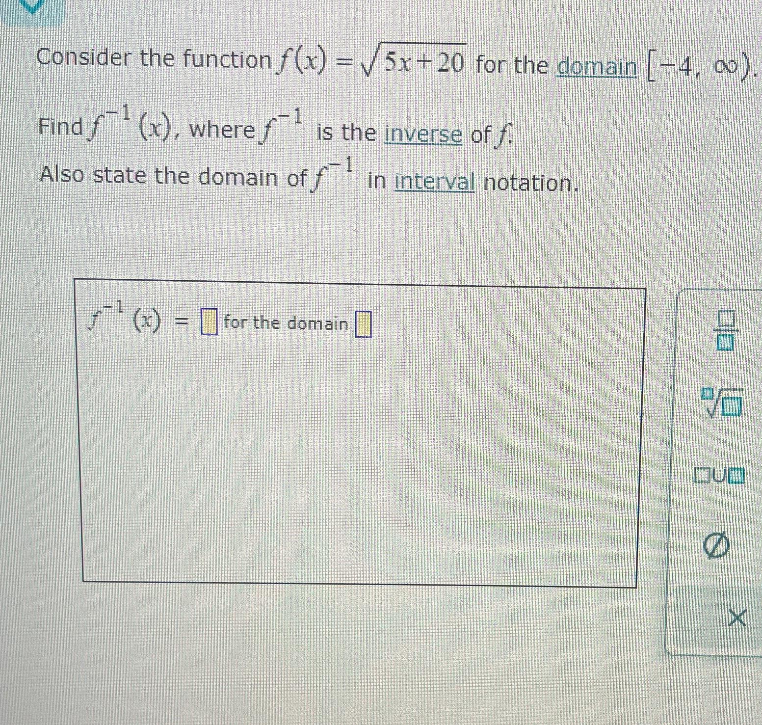 Solved Consider the function f(x)=5x+202 ﻿for the domain | Chegg.com