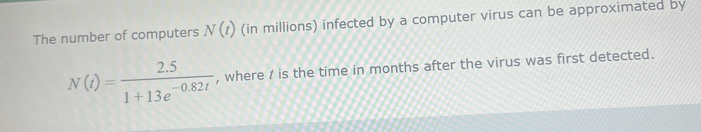 The number of computers N(t) (in millions) ﻿infected | Chegg.com