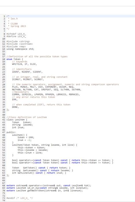 Solved You are given a copy of "lex.h" from Programming | Chegg.com