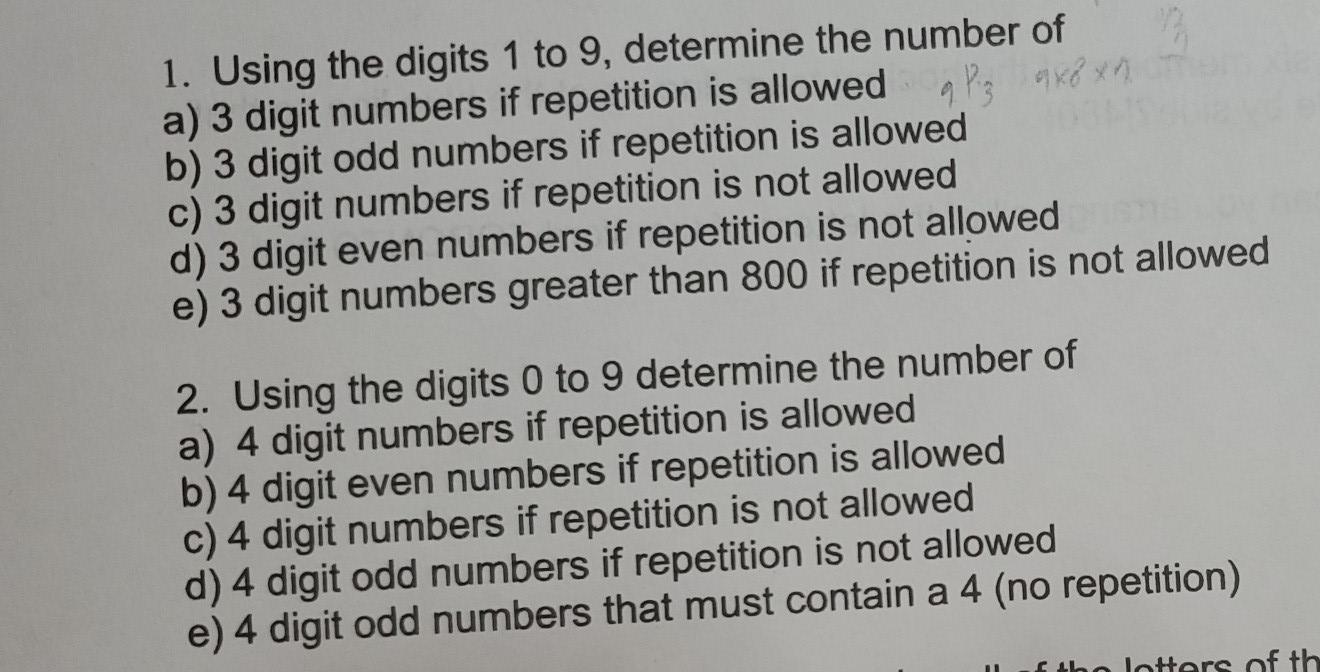 Solved 1. Using the digits 1 to 9, determine the number of | Chegg.com
