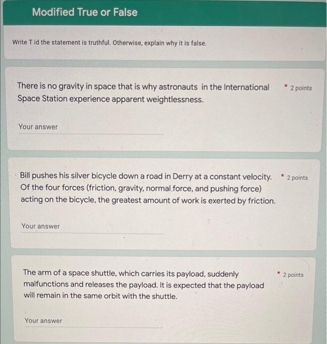 Solved Modified True or False Write T id the statement is | Chegg.com