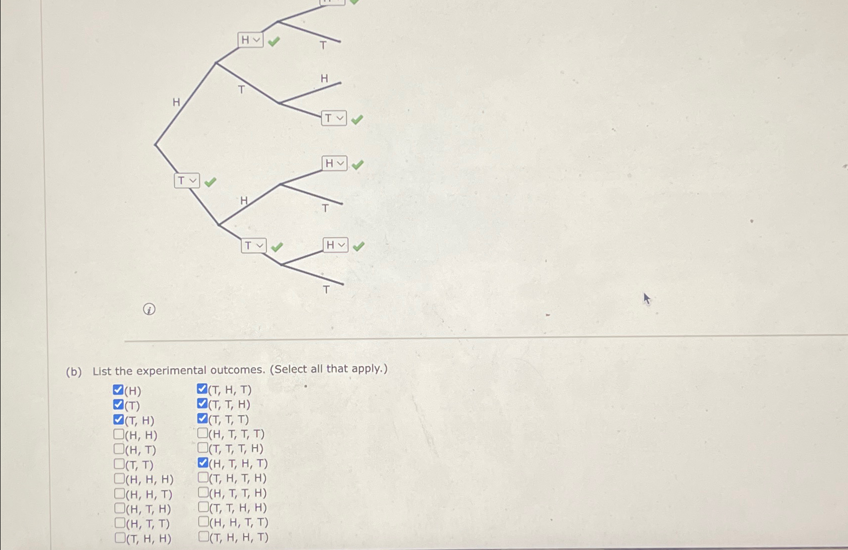 Solved (b) ﻿List the experimental outcomes. (Select all that | Chegg.com