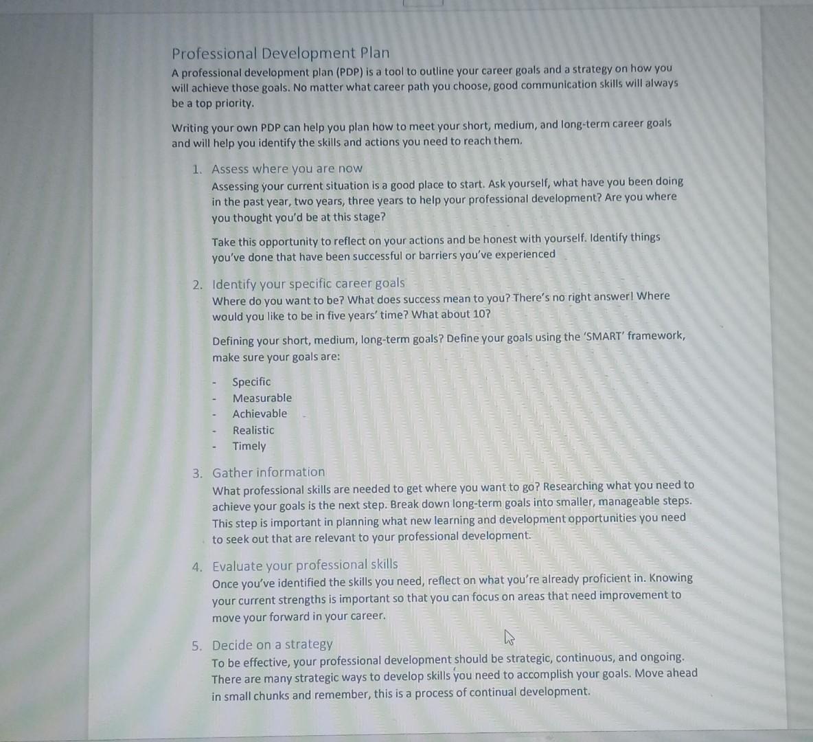 Professional Development Plan A professional | Chegg.com