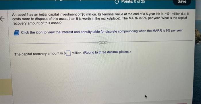 Solved An asset has an initial capital investment of $6 | Chegg.com