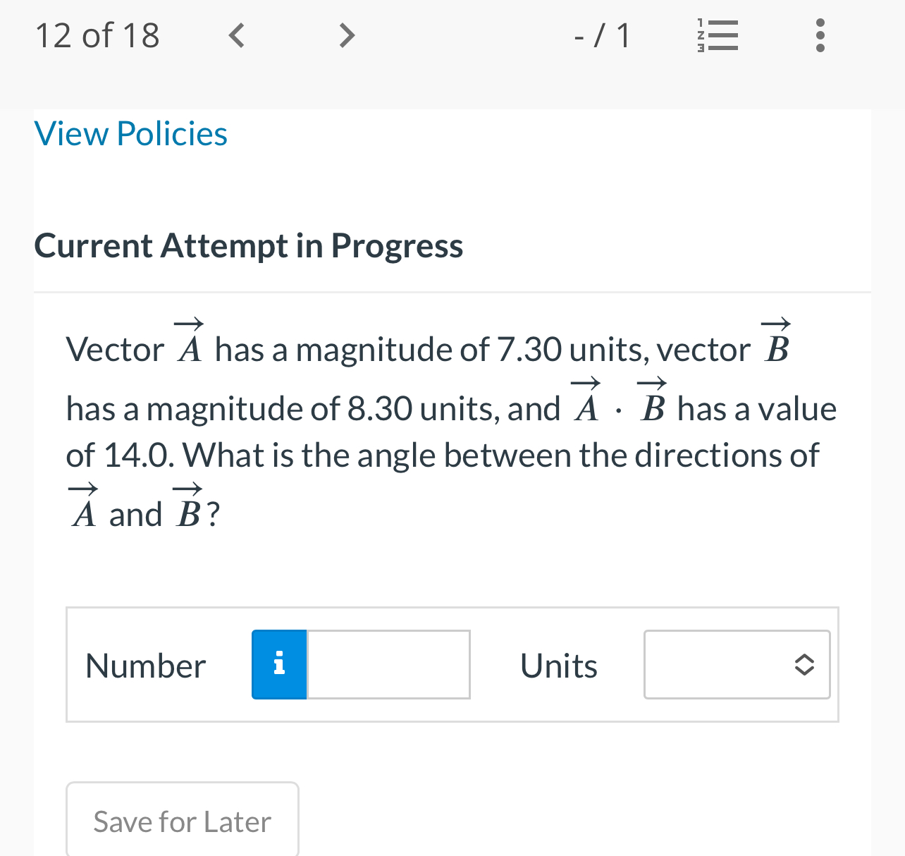 Solved 12 ﻿of 18-1,31-=,vdotsView PoliciesCurrent Attempt in | Chegg.com