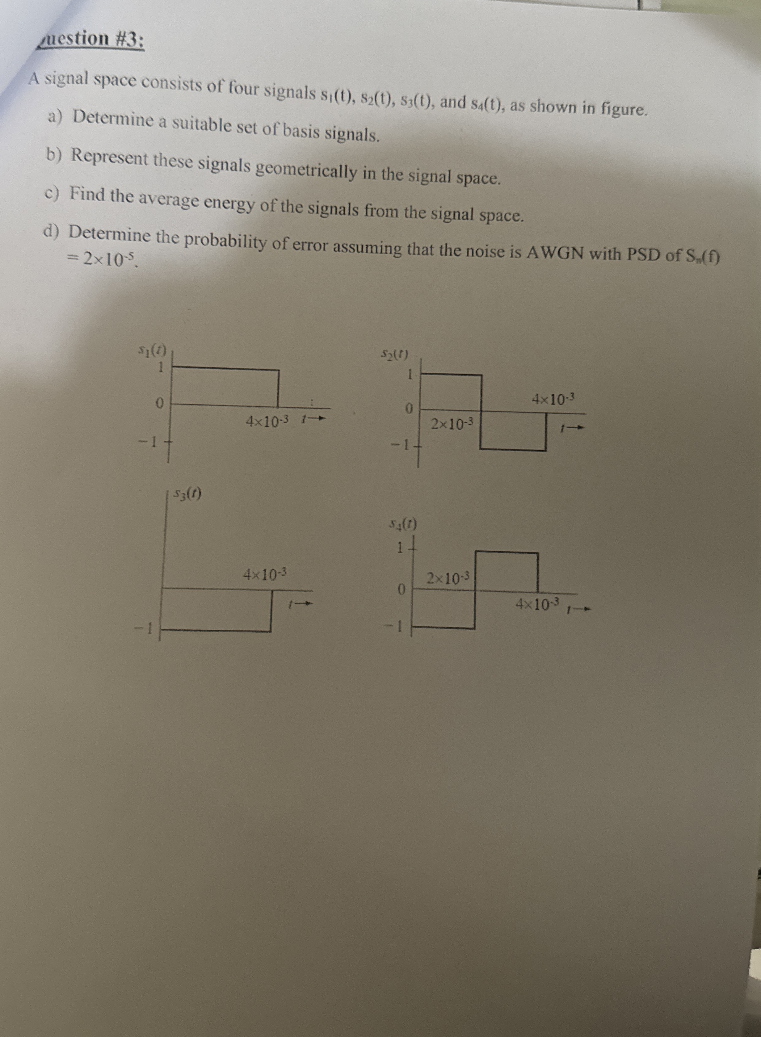 Solved Mestion #3:A signal space consists of four signals | Chegg.com