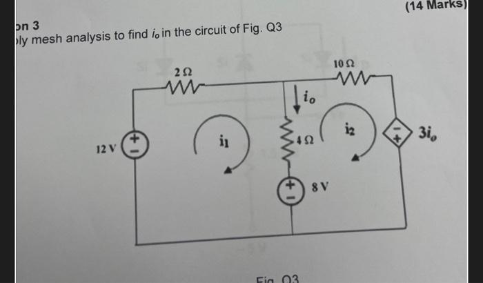 Solved ly mesh analysis to find i0 in the circuit of Fig. Q3 | Chegg.com