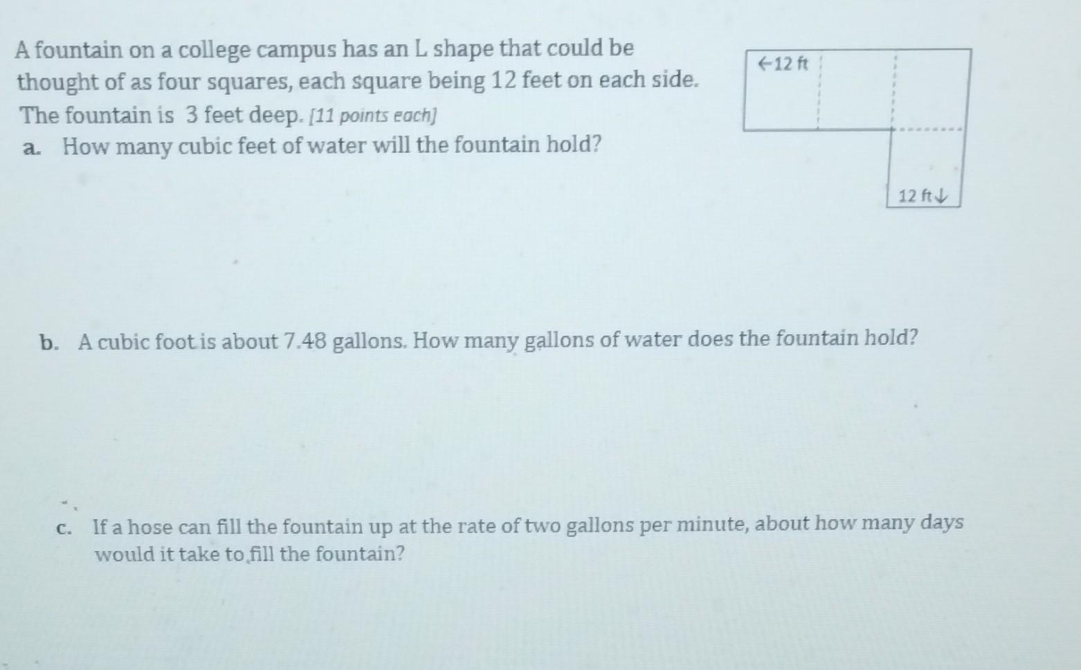 Solved A fountain on college campus has an L shape that | Chegg.com