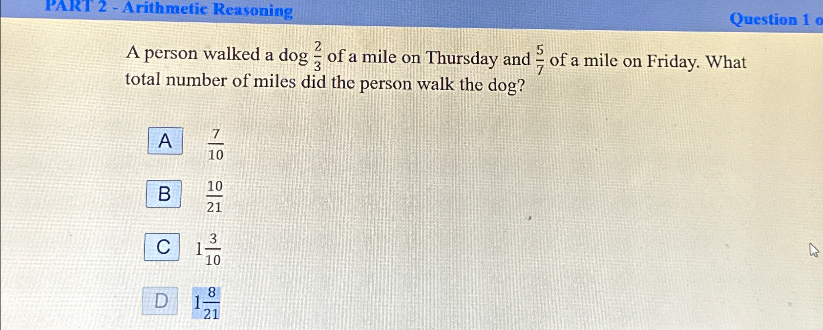 Solved PART 2 - ﻿Arithmetic ReasoningQuestion 10A person | Chegg.com