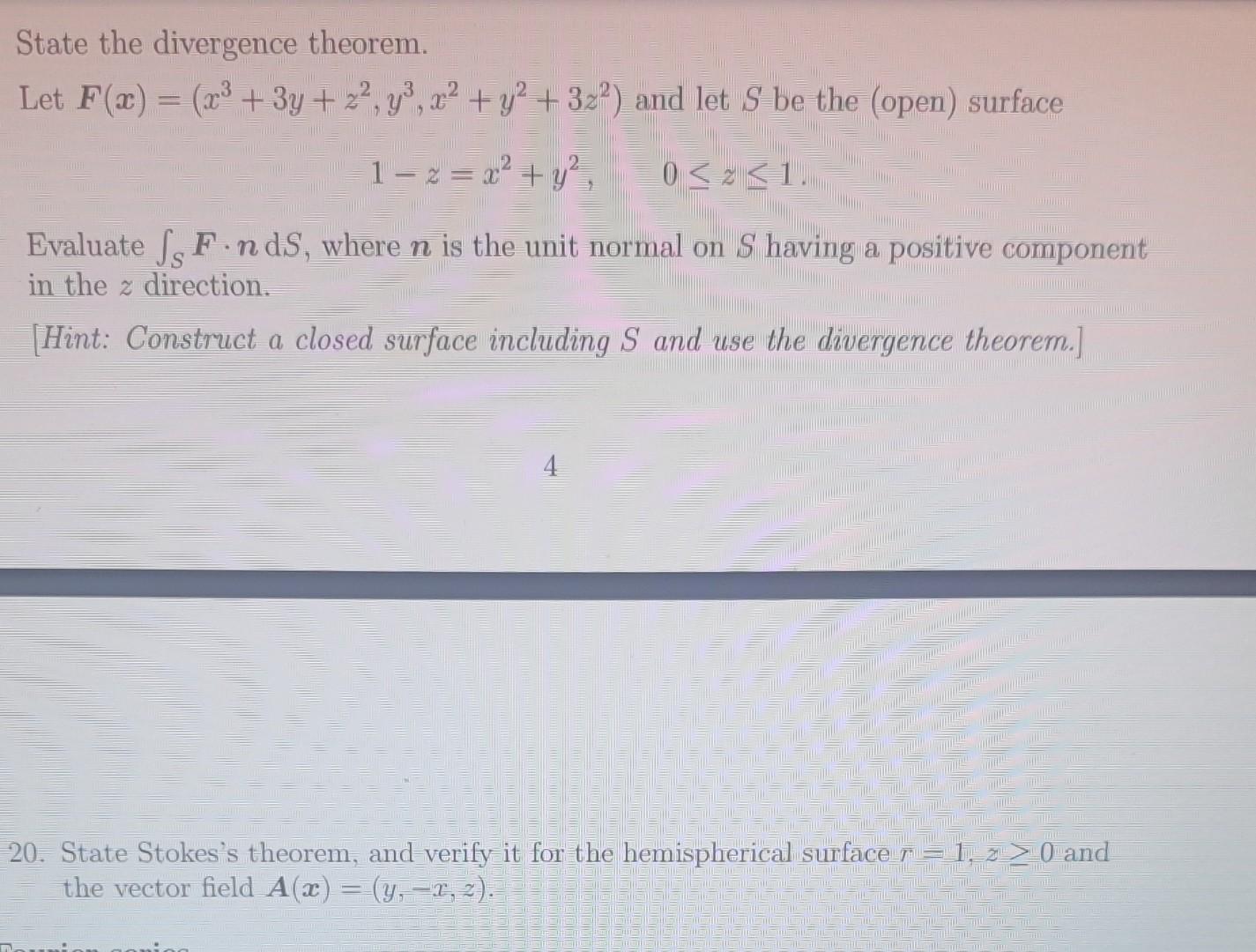 Solved State the divergence theorem. Let | Chegg.com