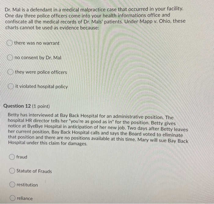 Solved Dr. Mal is a defendant in a medical malpractice case | Chegg.com