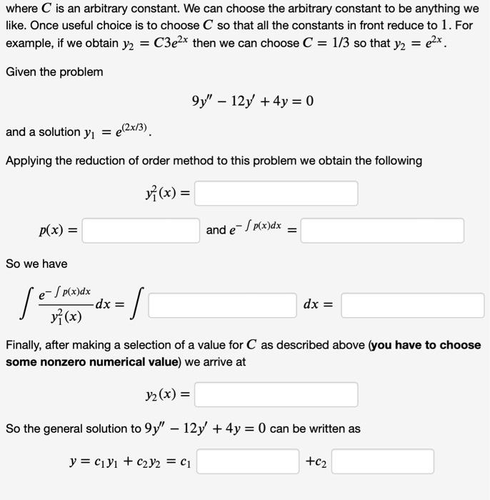 Solved where C is an arbitrary constant. We can choose the | Chegg.com