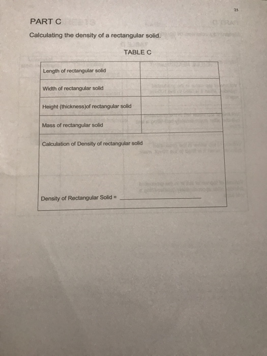 Solved 25 PART C Calculating the density of a rectangular | Chegg.com
