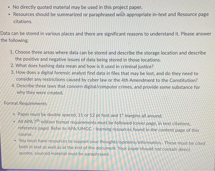 Solved - No directly quoted material may be used in this | Chegg.com