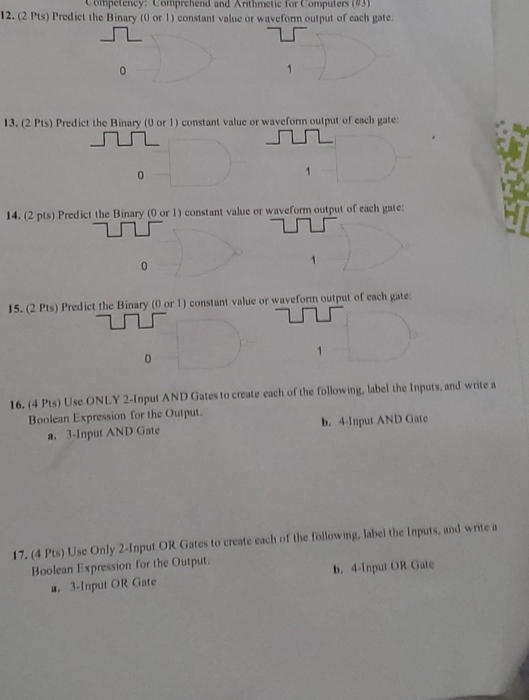 Solved 12. (2 Pts) Predict the Binury (0 or 1 ) constant | Chegg.com