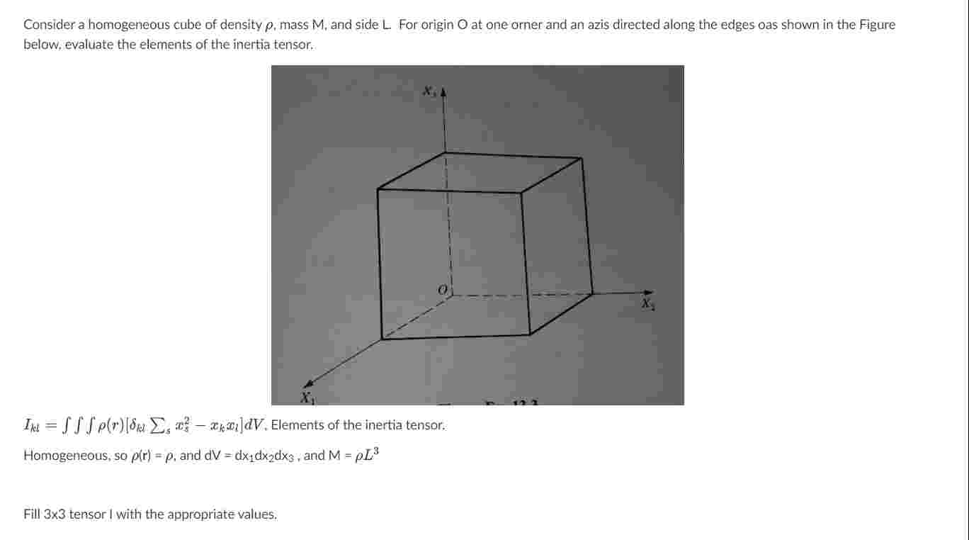 Solved Consider a homogeneous cube of ﻿density ρ, ﻿mass M, | Chegg.com