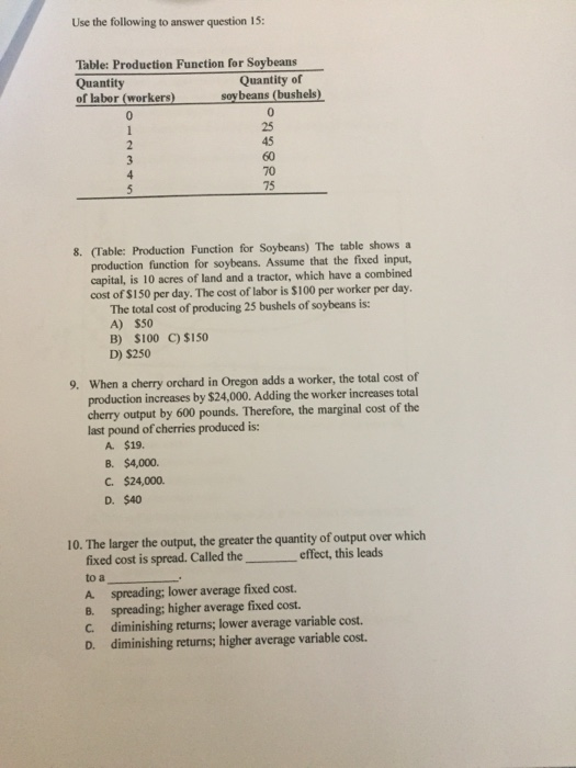 Solved Use the following to answer question 15: Table: | Chegg.com