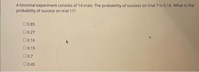 Solved A binomial experiment consists of 14 trials. The | Chegg.com