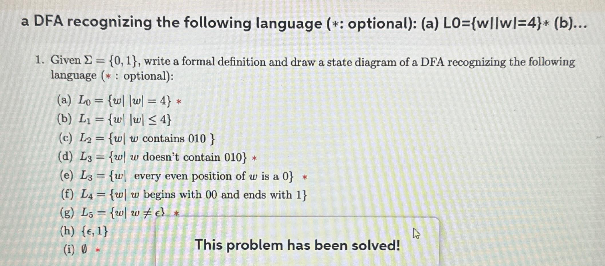 Solved a DFA recognizing the following language (*: | Chegg.com