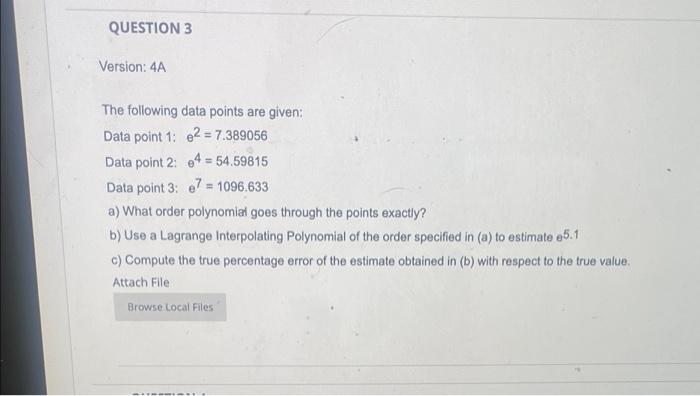Solved QUESTION 1 Version: 1A Given are three data points | Chegg.com
