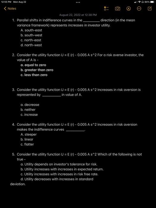 1. Parallel shifts in indifference curves in the | Chegg.com