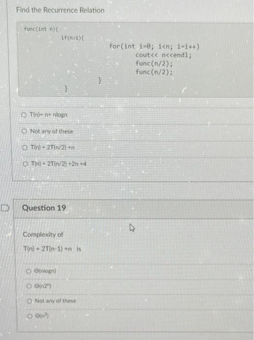 Solved Find The Recurrence Relation Func Int N 1f N×1