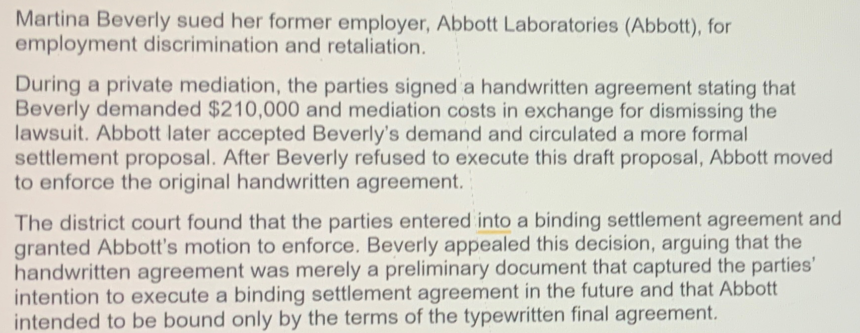 Solved Martina Beverly sued her former employer, Abbott | Chegg.com