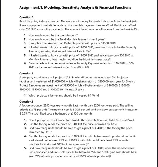 Solved Assignment.1: Modeling, Sensitivity Analysis & | Chegg.com