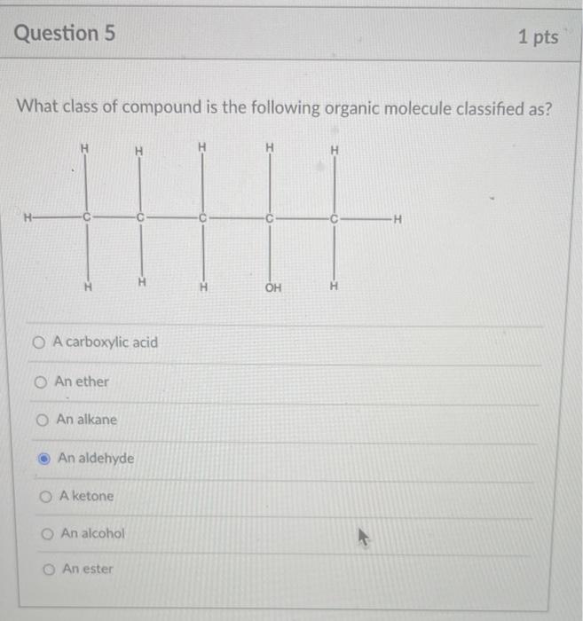 Solved Question 5 1 pts What class of compound is the | Chegg.com