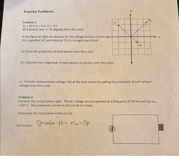 Solved Practice Problems Problem 1 Vh=10 V, Vc=6 V, Vc=3 V | Chegg.com
