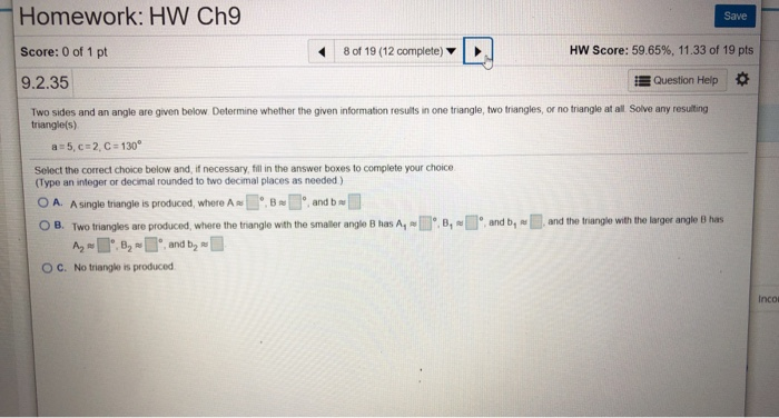 Solved Homework: HW Ch9 Save Score: 0 of 1 pt 8 of 19 (12 | Chegg.com